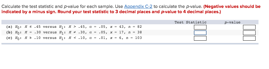 Solved Calculate the test statistic and p-value for each | Chegg.com