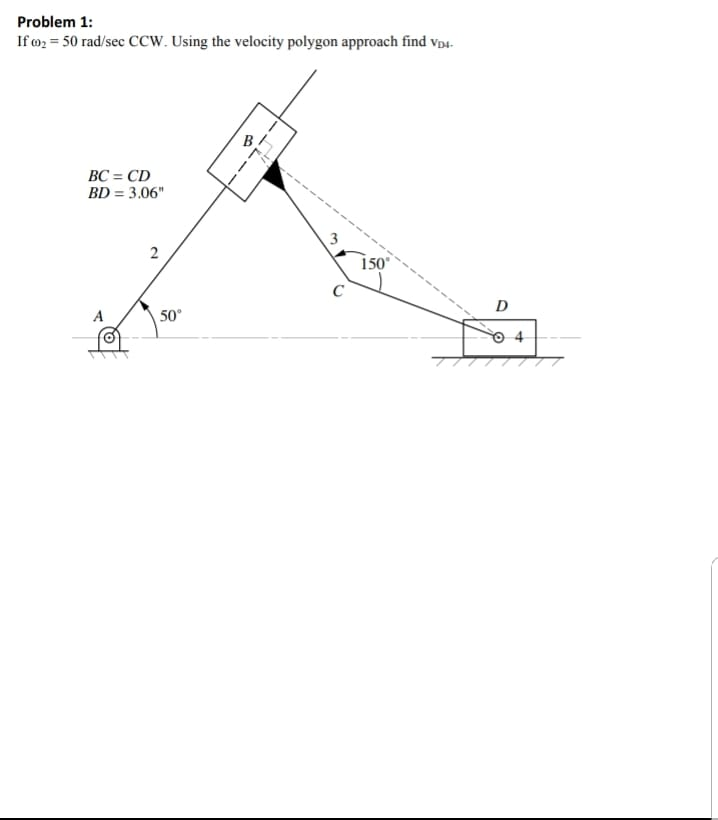 Solved Problem 1: If ω2 = 50 rad/sec CCW. Using the velocity | Chegg.com