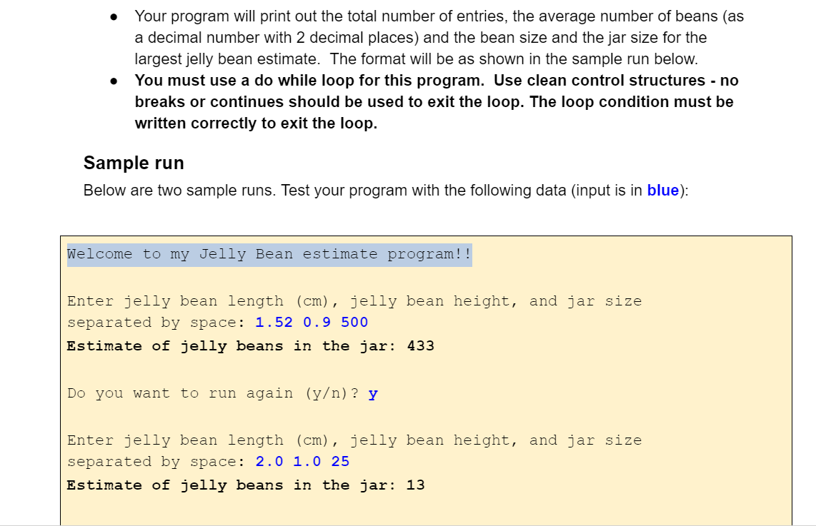 Program Jelly Bean Stats - Information and | Chegg.com