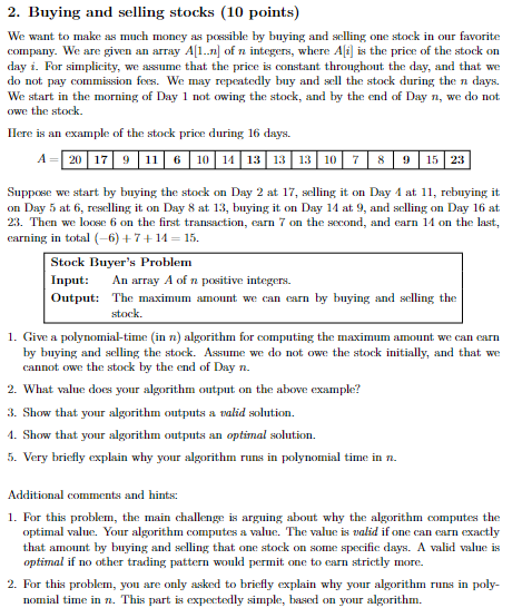 Solved 2. Buying and selling stocks ( 10 points) We want to | Chegg.com