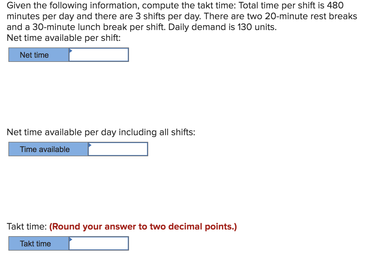 Solved Given the following information, compute the takt | Chegg.com