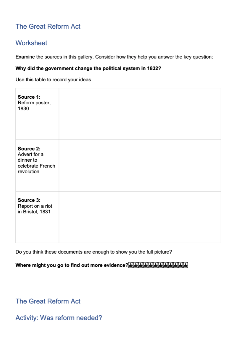 The Great Reform Act Worksheet Examine the sources in | Chegg.com