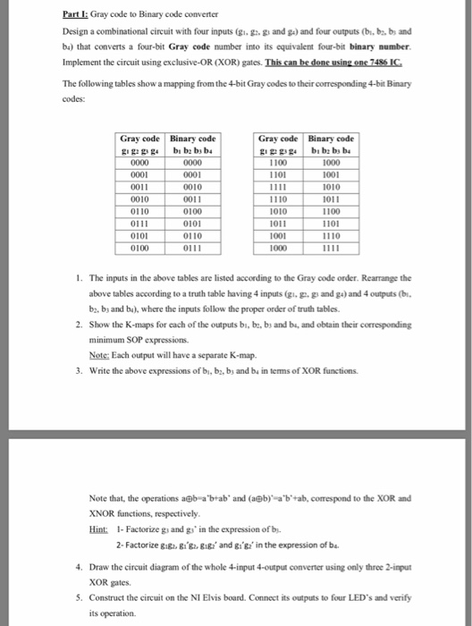 Solved Part I: Gray code to Binary code converter Design a | Chegg.com