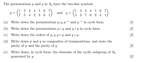 Solved The permutations p and q in S6 have the two-line | Chegg.com