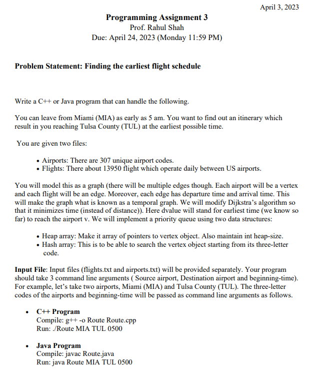 April 3, 2023 Programming Assignment 3 Prof. Rahul | Chegg.com
