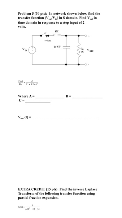 Solved In network shown below, find the transfer function | Chegg.com