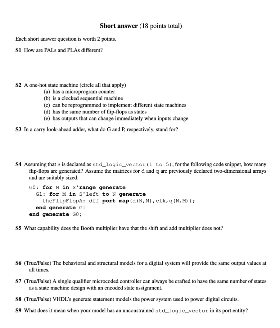 Solved Short answer (18 points total) Each short answer | Chegg.com