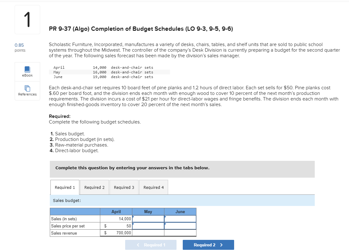 Solved PR 9.37 (Algo) ﻿Completion of Budget Schedules (LO | Chegg.com