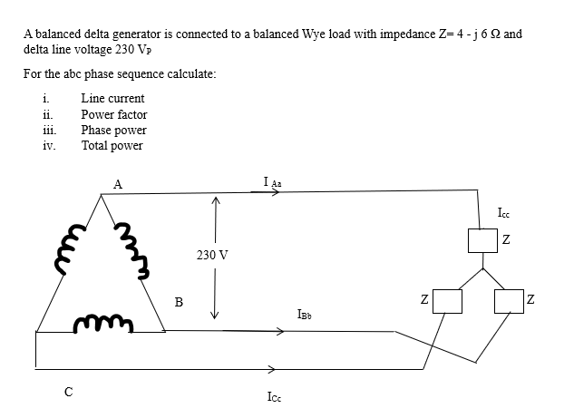 Solved A balanced delta generator is connected to a balanced | Chegg.com
