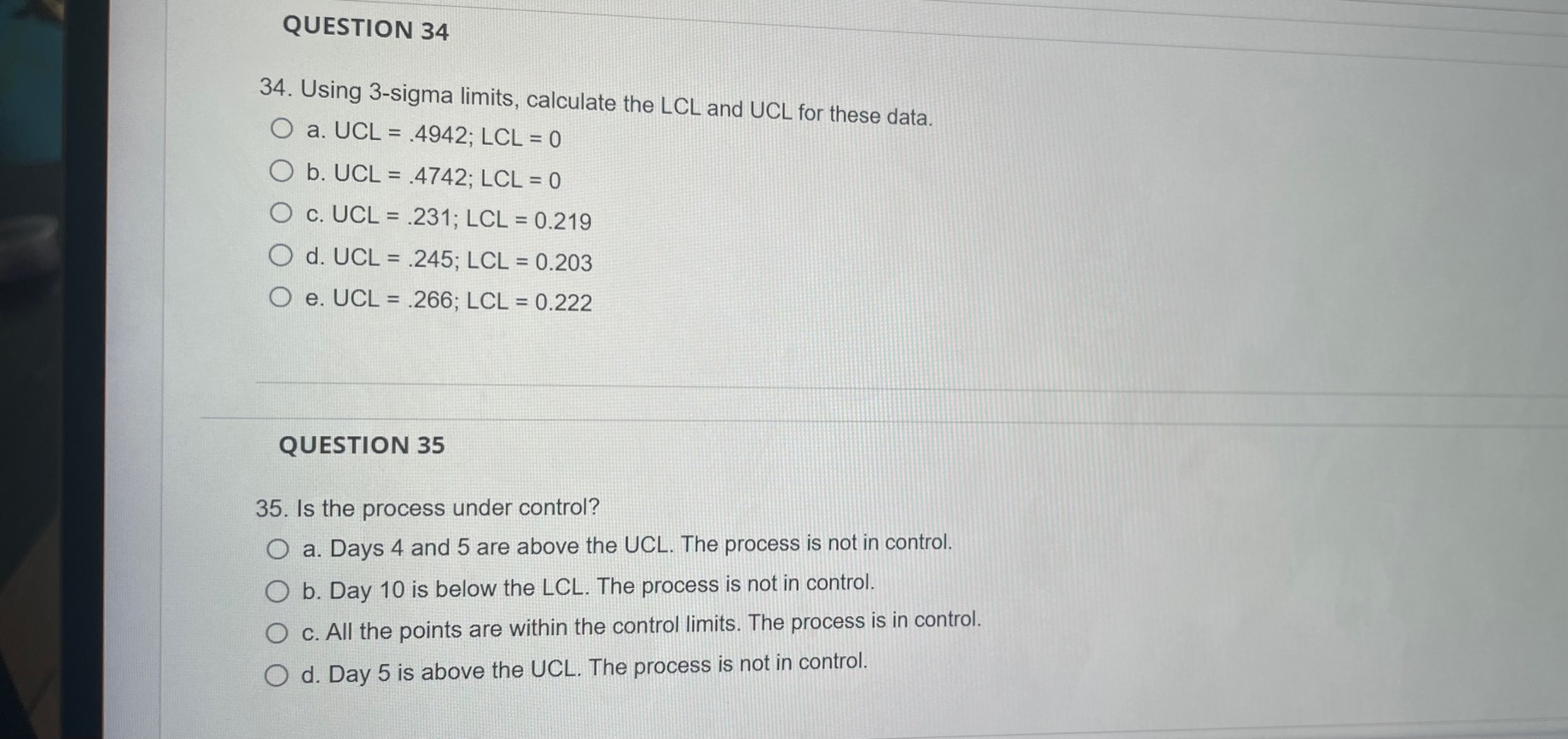 Solved 34. Using 3-sigma limits, calculate the LCL and UCL | Chegg.com