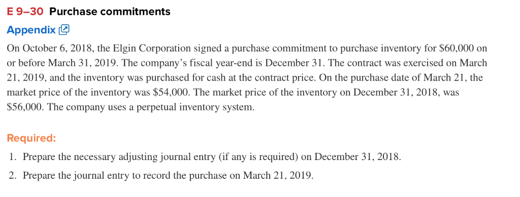 Solved E 9-30 Purchase commitments Appendix E On October 6, | Chegg.com