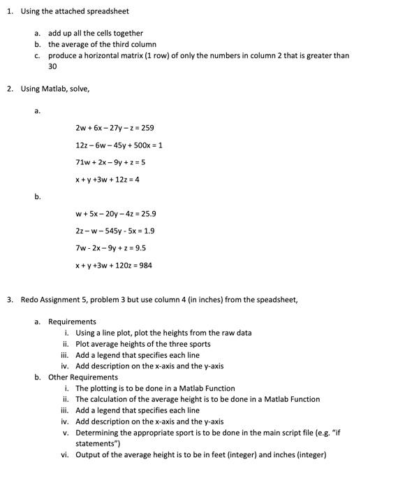 Solved On MATLAB using an excel worksheet for raw data | Chegg.com