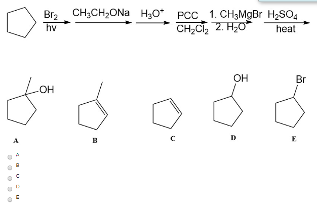 Solved Br2 CH3CH2ONa H3O+ PCC_1. CH3MgBr H2SO4 CH2Cl 2. Hರ್ | Chegg.com