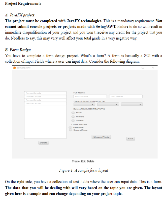 Project Requirements A. JavaFX project The project | Chegg.com