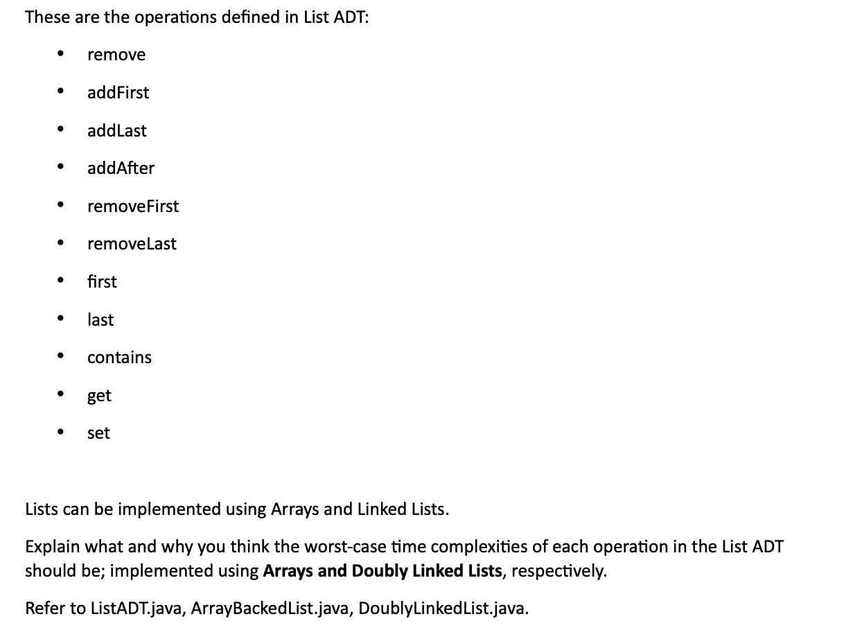 These are the operations defined in List ADT: remove | Chegg.com