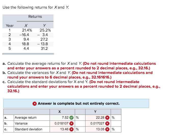 Solved Use the following returns for X and Y. Returns Year X | Chegg.com
