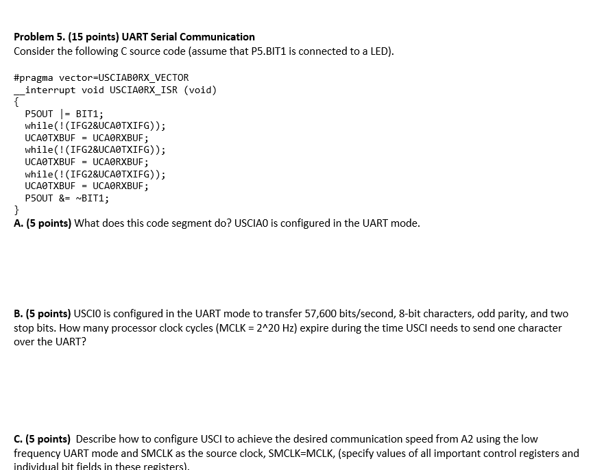 Problem 5. (15 points) UART Serial Communication | Chegg.com