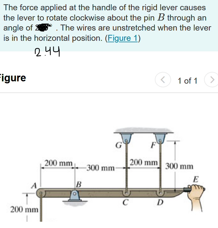 Solved The force applied at the handle of the rigid lever | Chegg.com