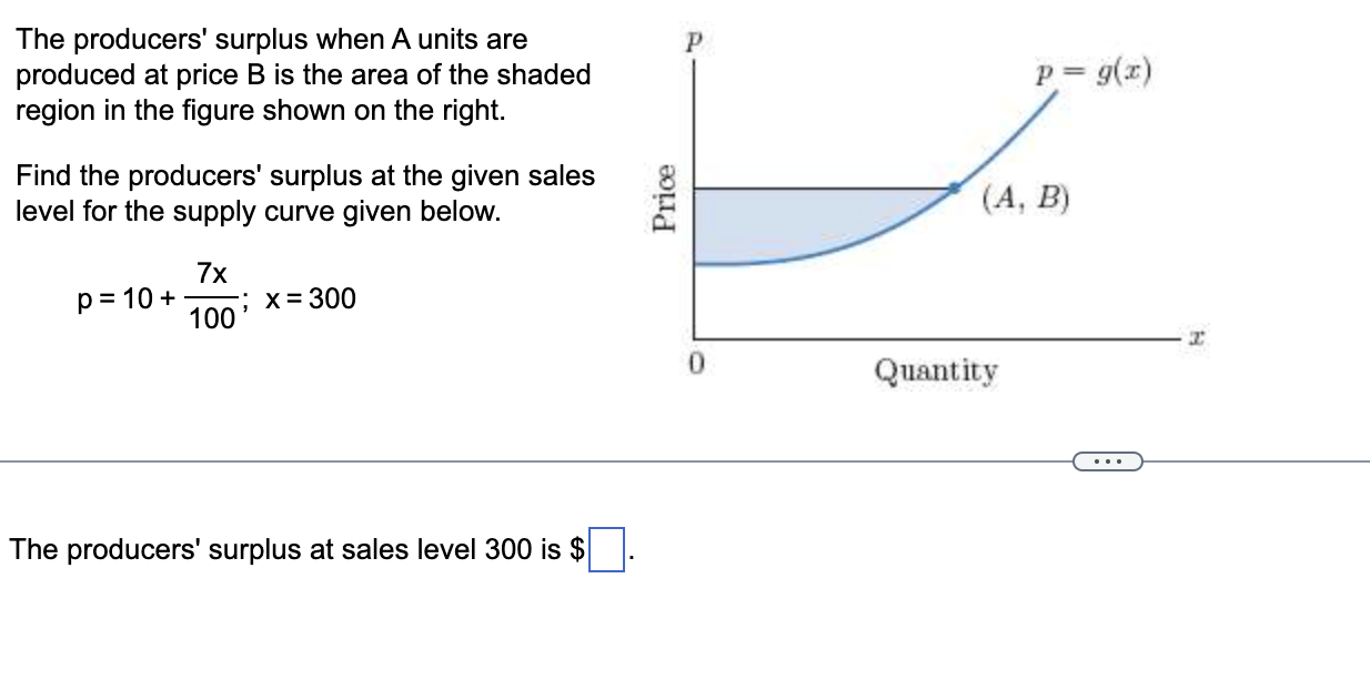 Solved The producers' surplus when A units are produced at | Chegg.com