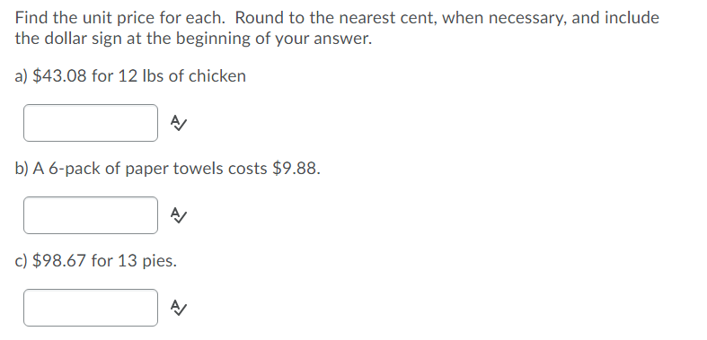 Solved Find the unit price for each. Round to the nearest | Chegg.com