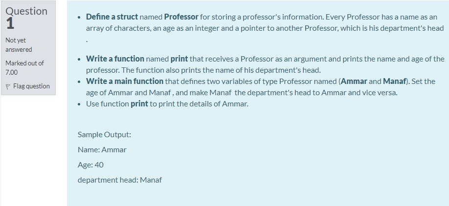 Solved Question 1 • Define a struct named Professor for | Chegg.com