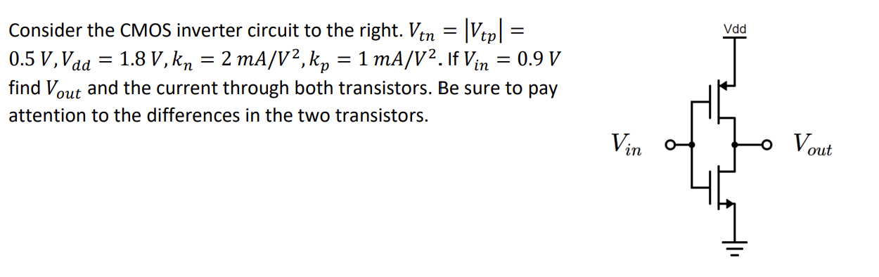 Solved Consider the CMOS inverter circuit to the right. | Chegg.com