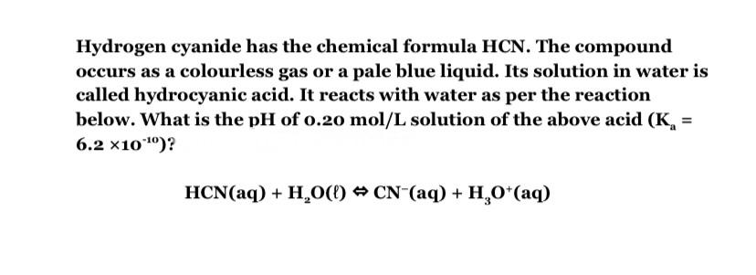 Solved Hydrogen cyanide has the chemical formula HCN. The | Chegg.com