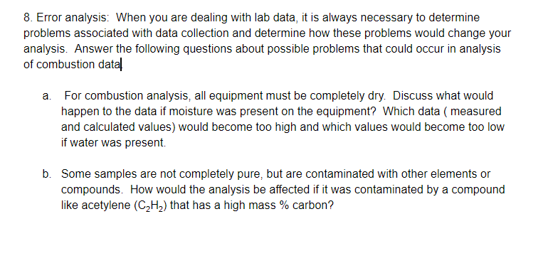 Solved 8. Error analysis: When you are dealing with lab | Chegg.com
