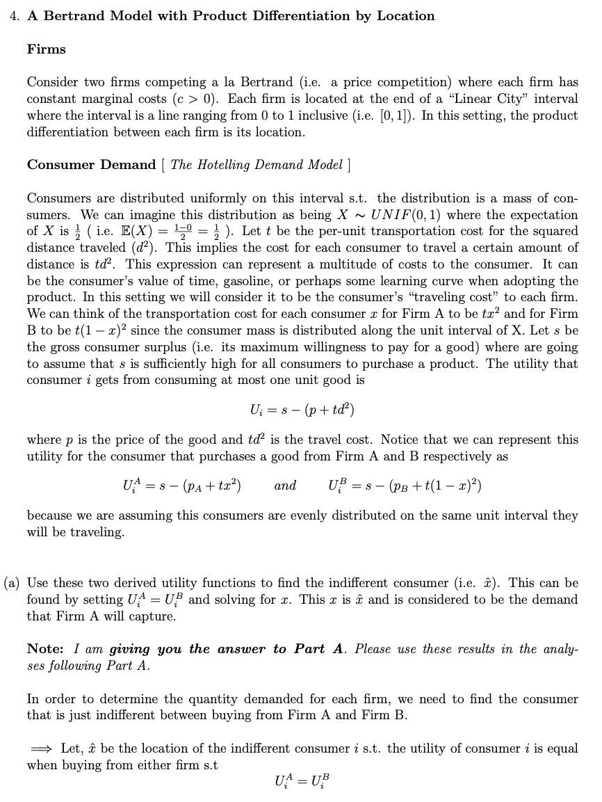 4. A Bertrand Model with Product Differentiation by | Chegg.com