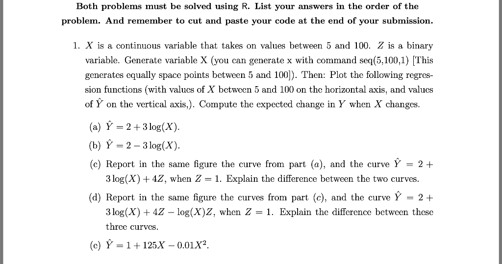 Both problems must be solved using R. List your | Chegg.com