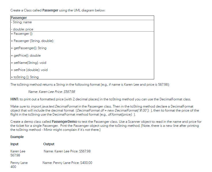 Solved Create a Class called Passenger using the UML diagram | Chegg.com