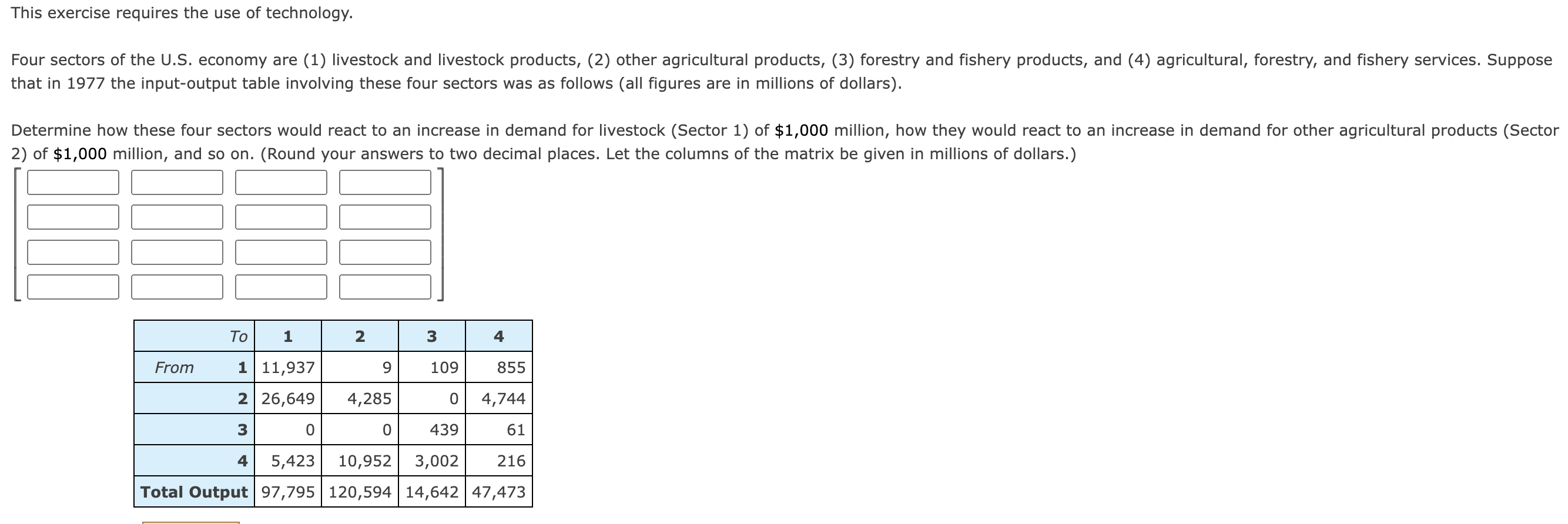 Solved that in 1977 the input-output table involving these | Chegg.com