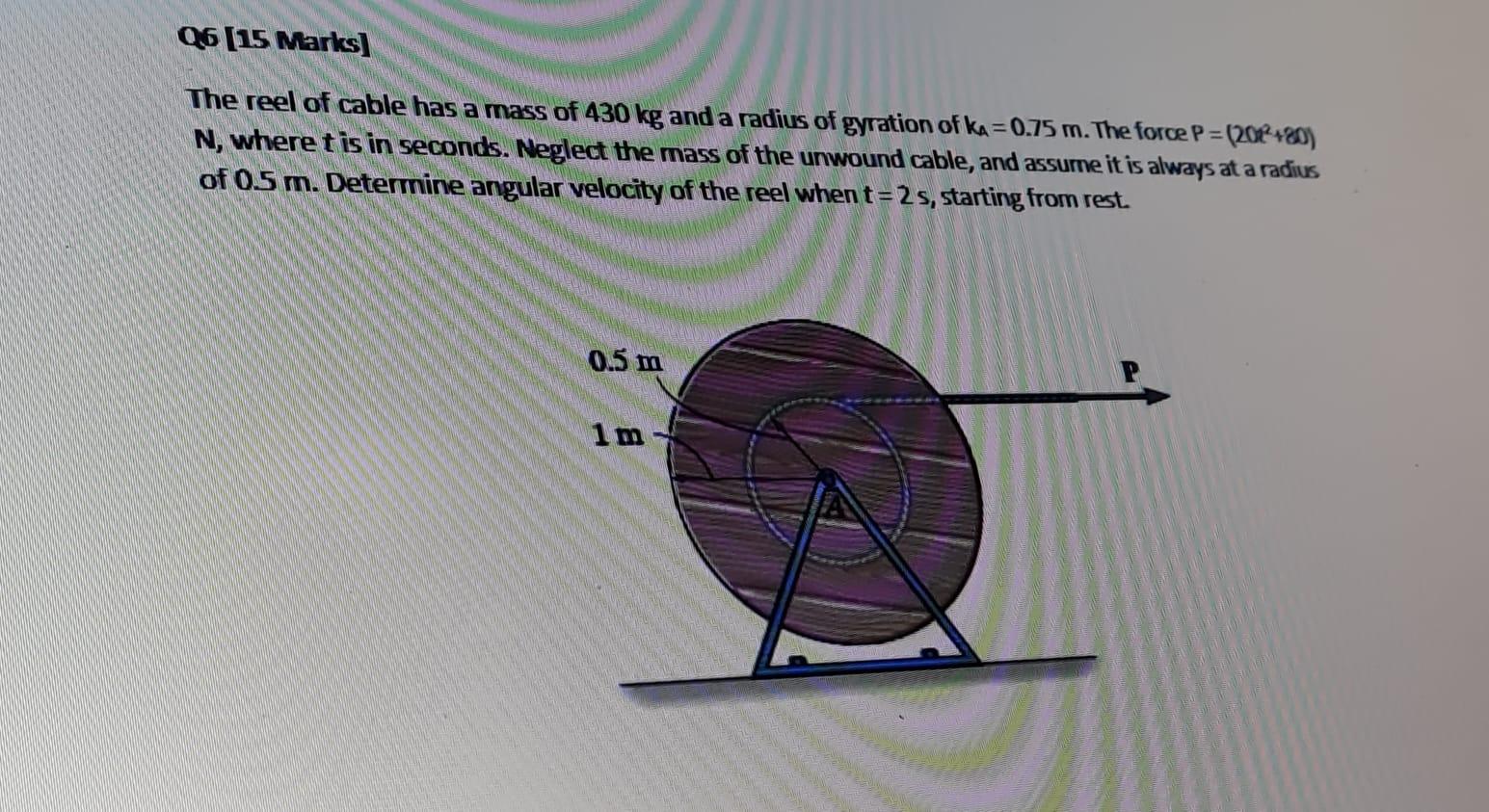Solved Q6 [15 Marks] The Reel Of Cable Has A Mass Of 430 Kg