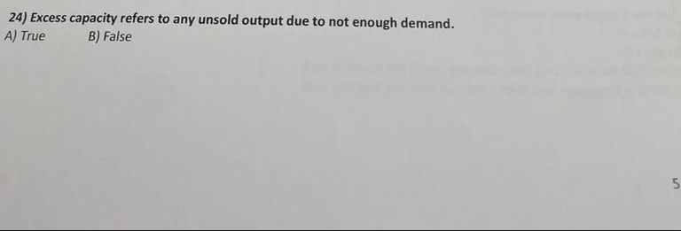 Solved Excess capacity refers to any unsold output due to | Chegg.com