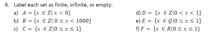 Solved 6. Label each set as finite, infinite, or empty: a) A | Chegg.com