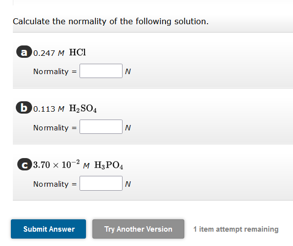 Solved Calculate the normality of the following solution. a | Chegg.com