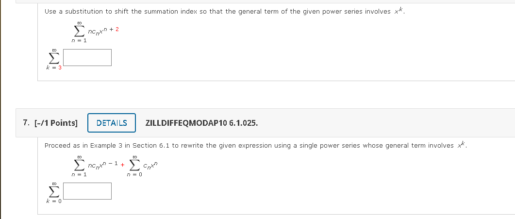 Solved Use a substitution to shift the summation index so | Chegg.com