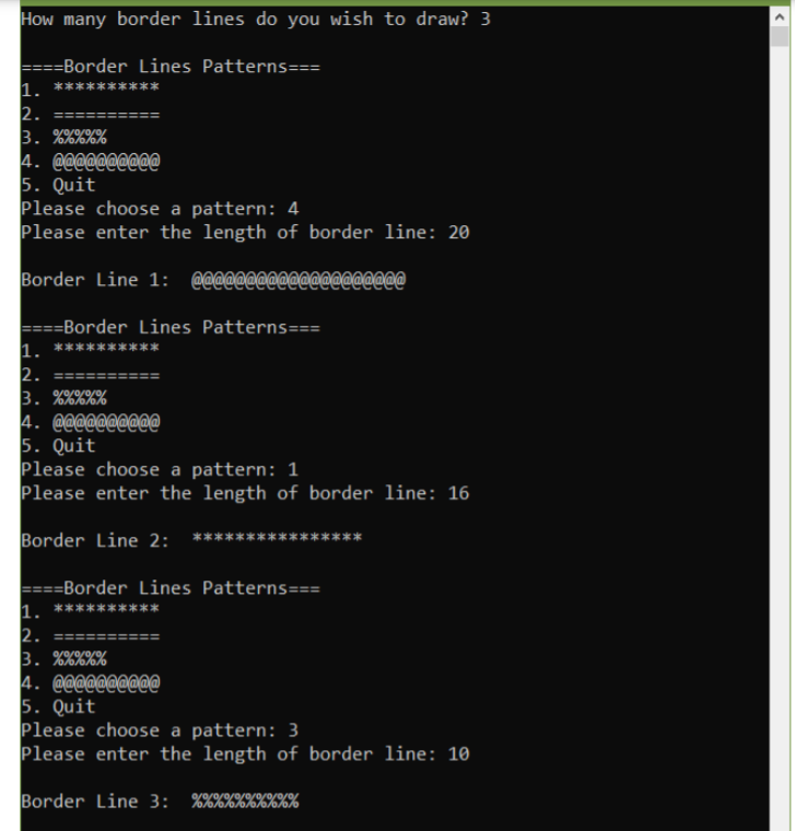 Solved Write a console program to print different patterns | Chegg.com
