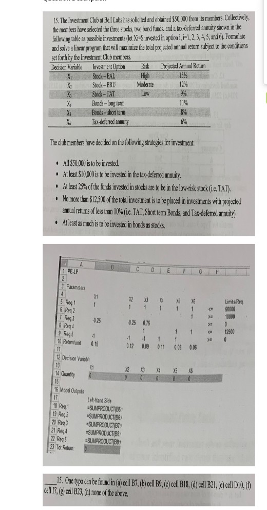 15. The Investment Club at Bell Labs has solicited | Chegg.com