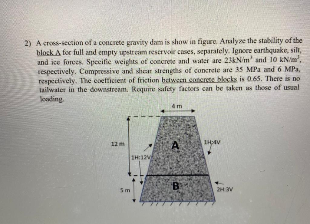 Solved 2) A cross-section of a concrete gravity dam is show | Chegg.com
