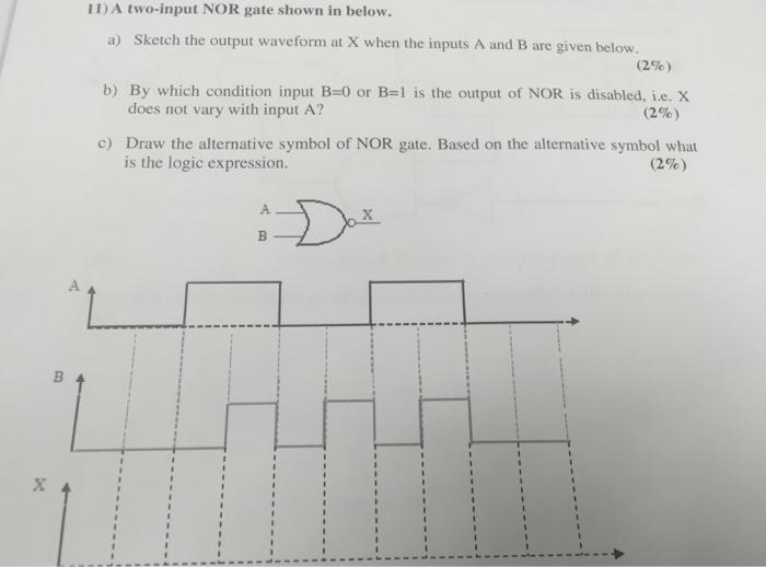 Solved 11) A two-input NOR gate shown in below. a) Sketch | Chegg.com
