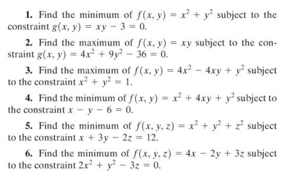 Solved 1 Find The Minimum Of F X Y X2 Y2 Subject To The