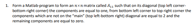 Solved Form a Matlab-program to form an n×n ﻿matrix called | Chegg.com