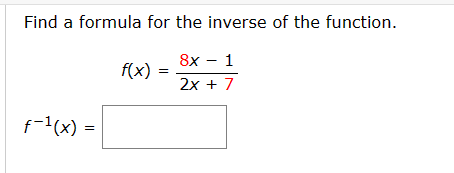 Solved Find a formula for the inverse of the | Chegg.com