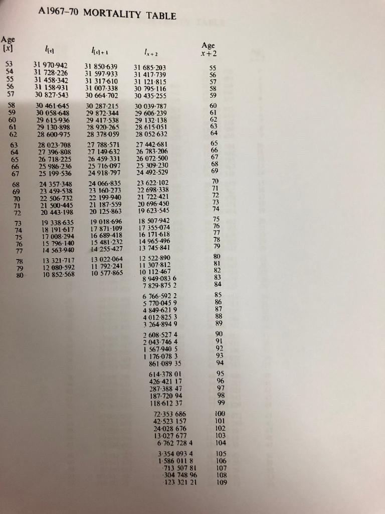 Assuming mortality follows the A1967-70 mortality | Chegg.com