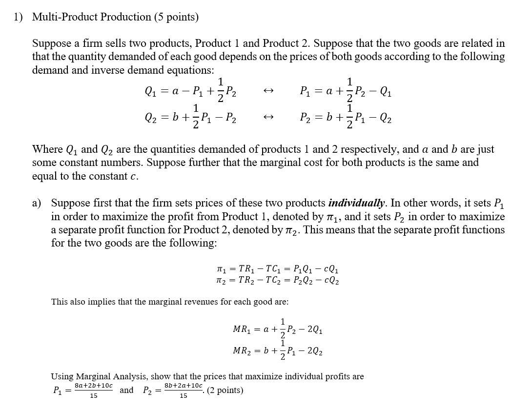 Solved 1) Multi-Product Production (5 points) Suppose a firm | Chegg.com