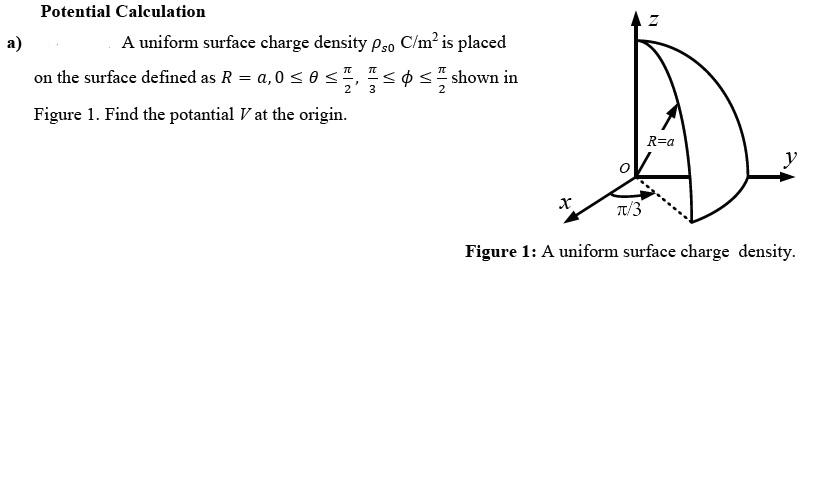 Solved 2 a) Potential Calculation A uniform surface charge | Chegg.com