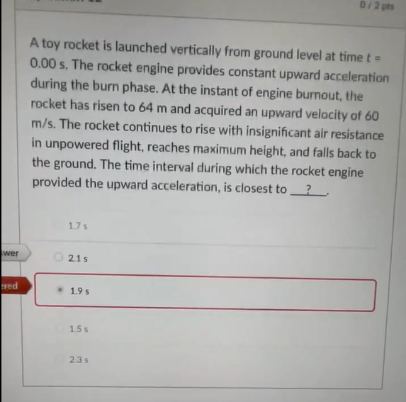 Solved A toy rocket is launched vertically from ground level | Chegg.com