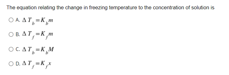 Solved The equation relating the change in freezing | Chegg.com