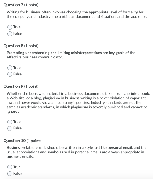 Solved Question 7 (1 point) Writing for business often | Chegg.com